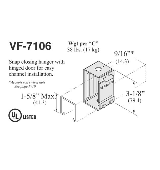 VERSABAR VF7106EG SILVER EG CHANNEL FIXTURE HANGER ZINC PLATED BY ZSI WESANCO [50/BX] [UNISTRUT ...