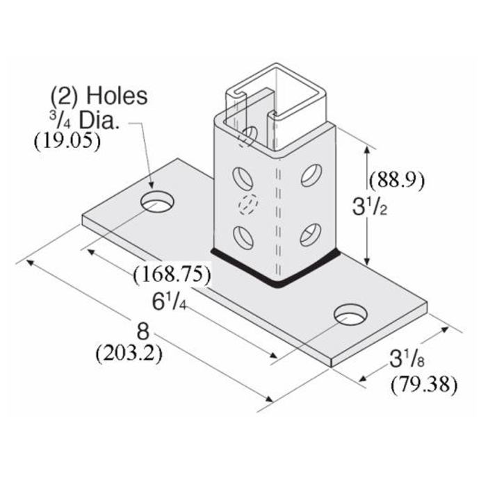 PHD 6030-EG SILVER EG 6-HOLE FLUSHED POST BASE FOR 1-5/8" STRUT CHANNEL ...
