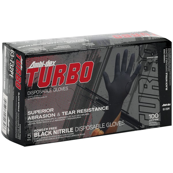 PIP 2920/XXL BLACK NITRILE GLOVES POWDER FREE AMBI-DEX TURBO 5MIL TEAR ...