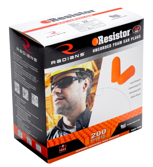 RADIANS FP70 RESISTOR ORANGE TAPERED FOAM EAR PLUGS NRR 32dB UNCORDED ...